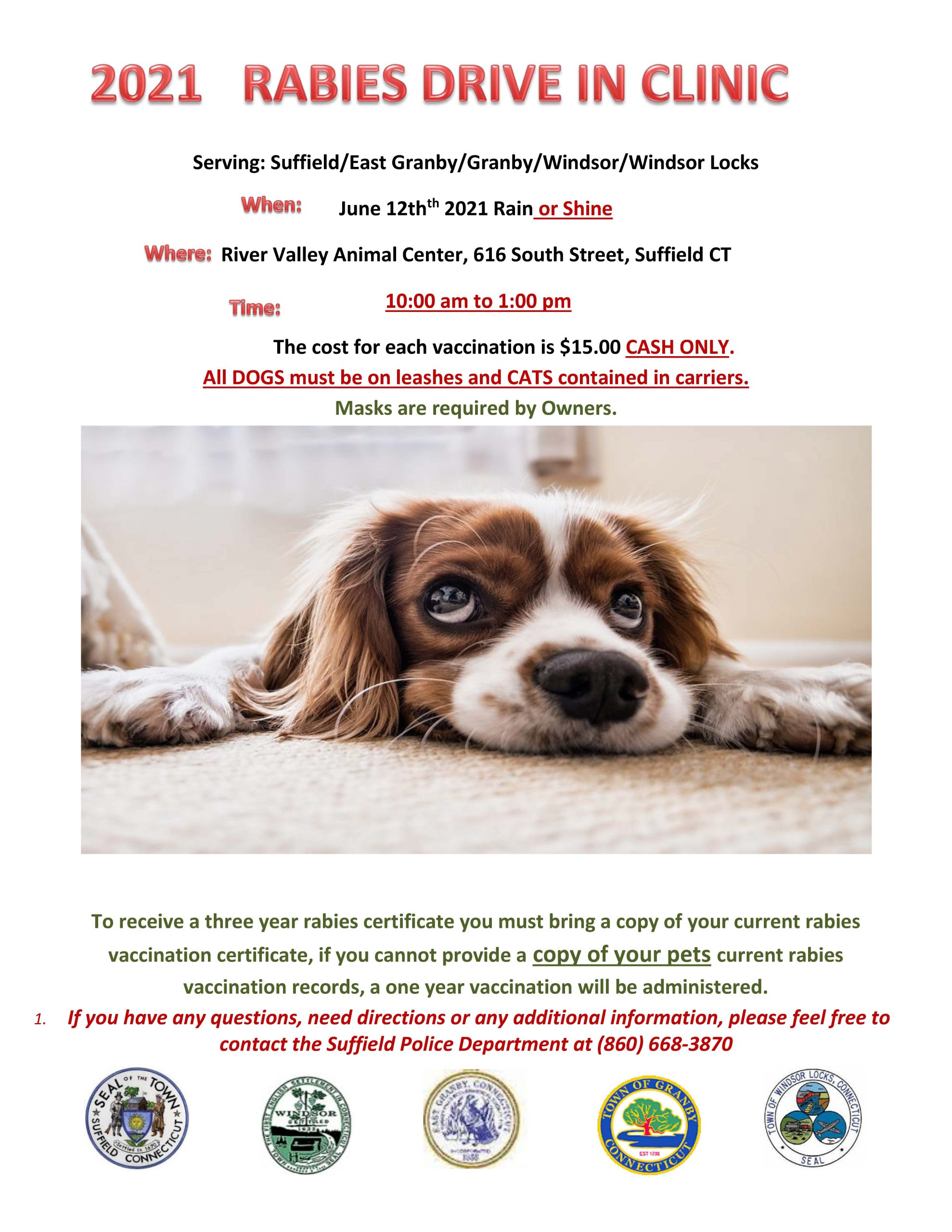 2021 RABIES DRIVE IN CLINIC - Town of Windsor Locks, Connecticut